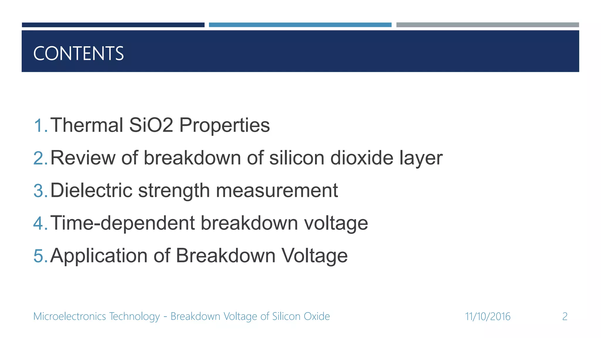 Breakdown Voltage of Silicon Dioxide | PPTX