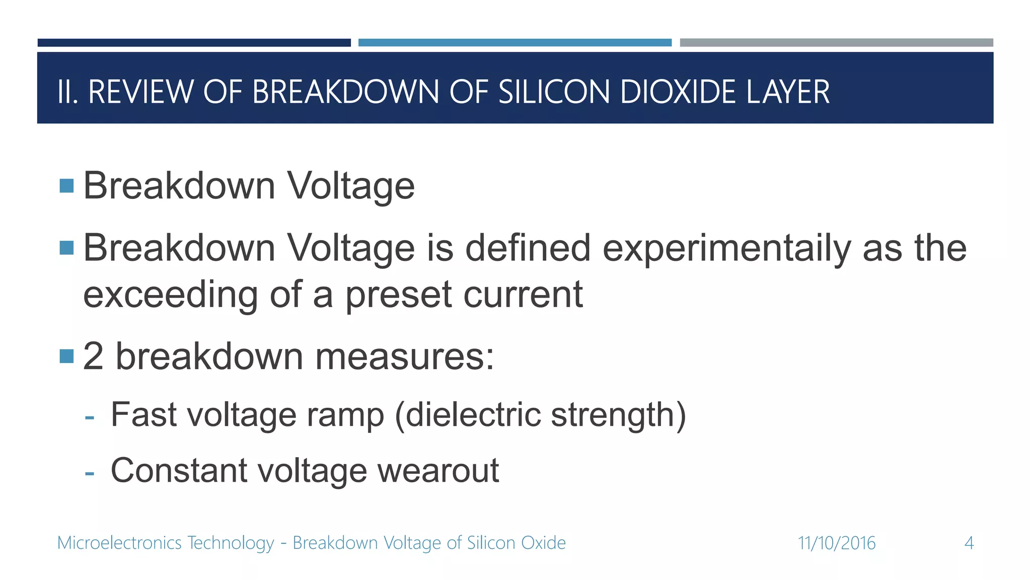 Breakdown Voltage of Silicon Dioxide | PPTX