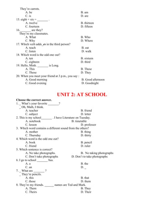 Bài tập tiếng anh lớp 6 (bài 1, 2, 3) | DOC
