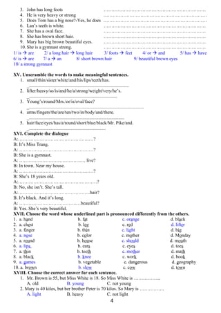 Bài tập tiếng anh lớp 6 bài 9 the body (tự luận) | DOC