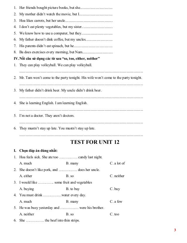 Bài tập tiếng anh lớp 7 bài 12