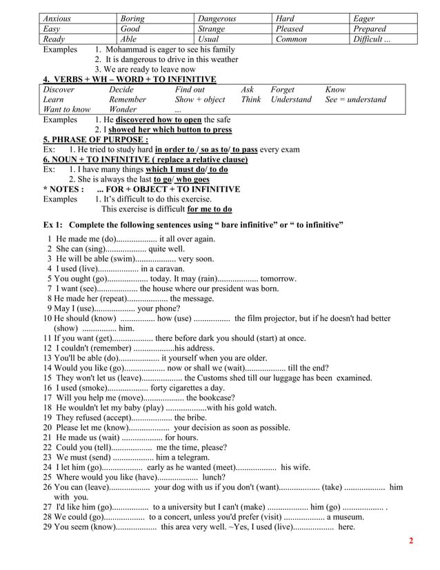 Bài tập To-infinitive và Bare infinitive tiếng Anh lớp 11.doc