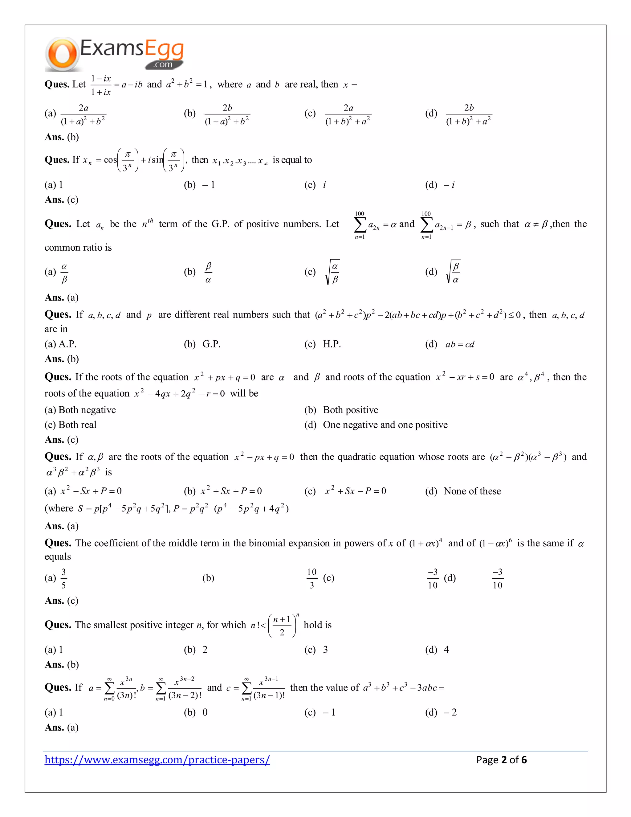 BITSAT 2018 Question Bank - Maths | PDF | Physics | Science
