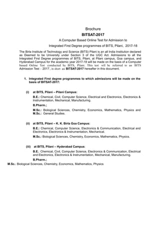 BITS Admission Application, Admit Card, Result details | PDF
