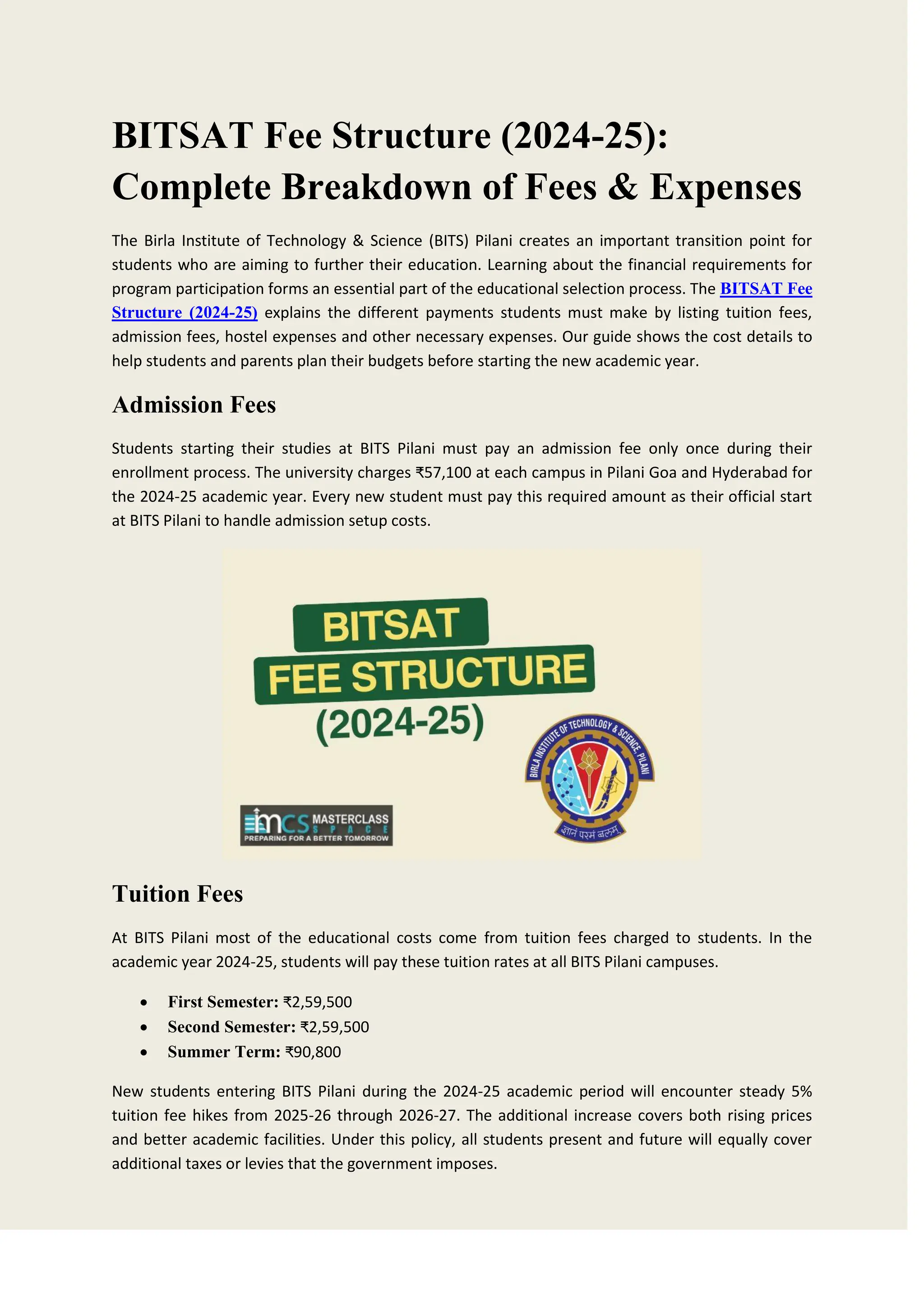 BITSAT Fee Structure (2024-25) - Masterclass Space.pdf