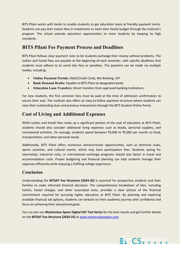 BITSAT Fee Structure (2024-25) - Masterclass Space.pdf