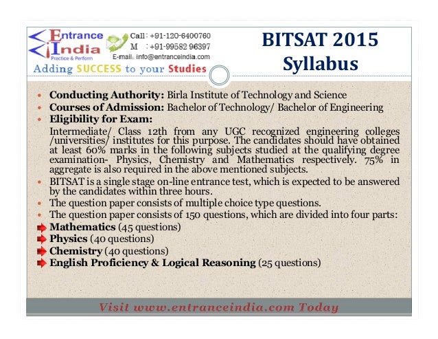 Bitsat syllabus by entranceindia