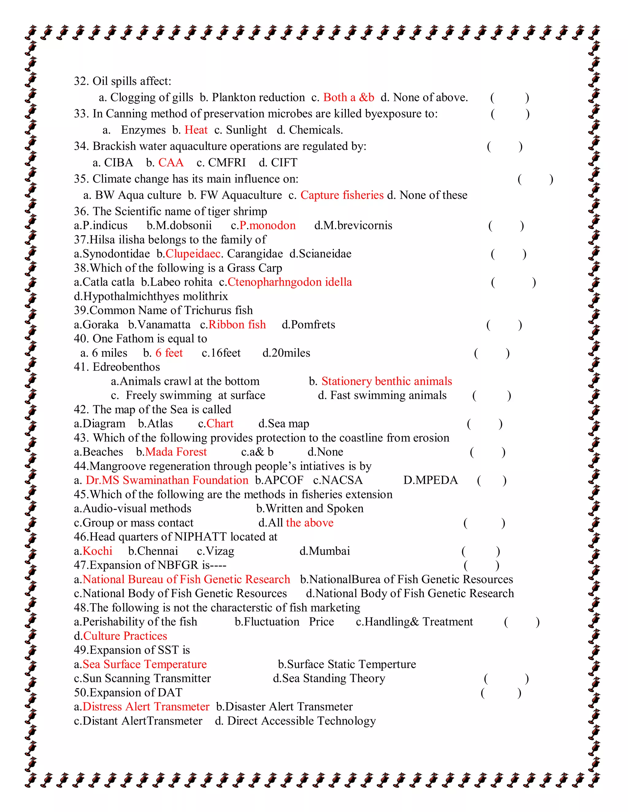FISHERIES SAMPLE PAPER | PDF