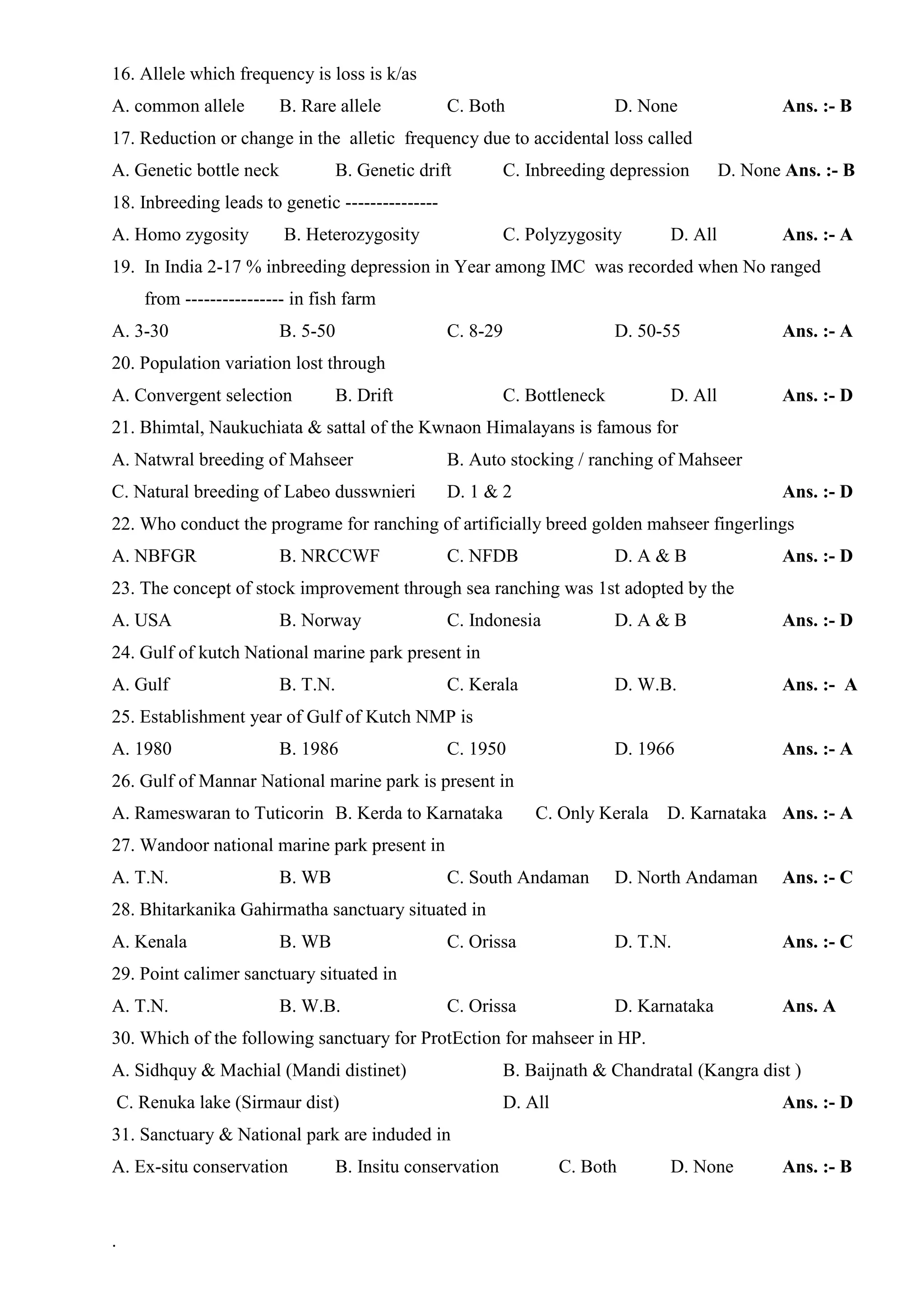 QUESTION BANK OF HANDBOOK AQUACULTURE | PDF