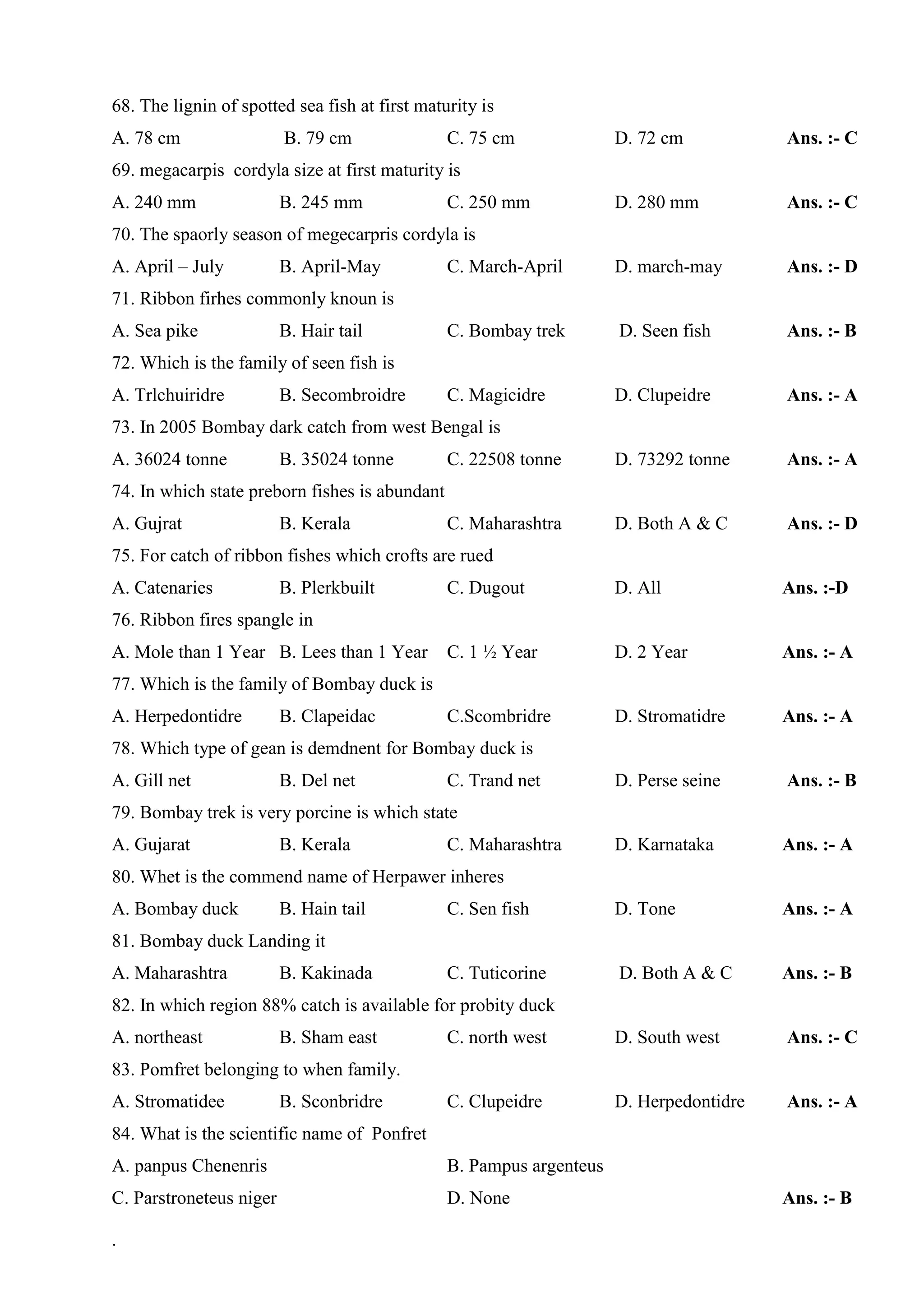 QUESTION BANK OF HANDBOOK AQUACULTURE | PDF