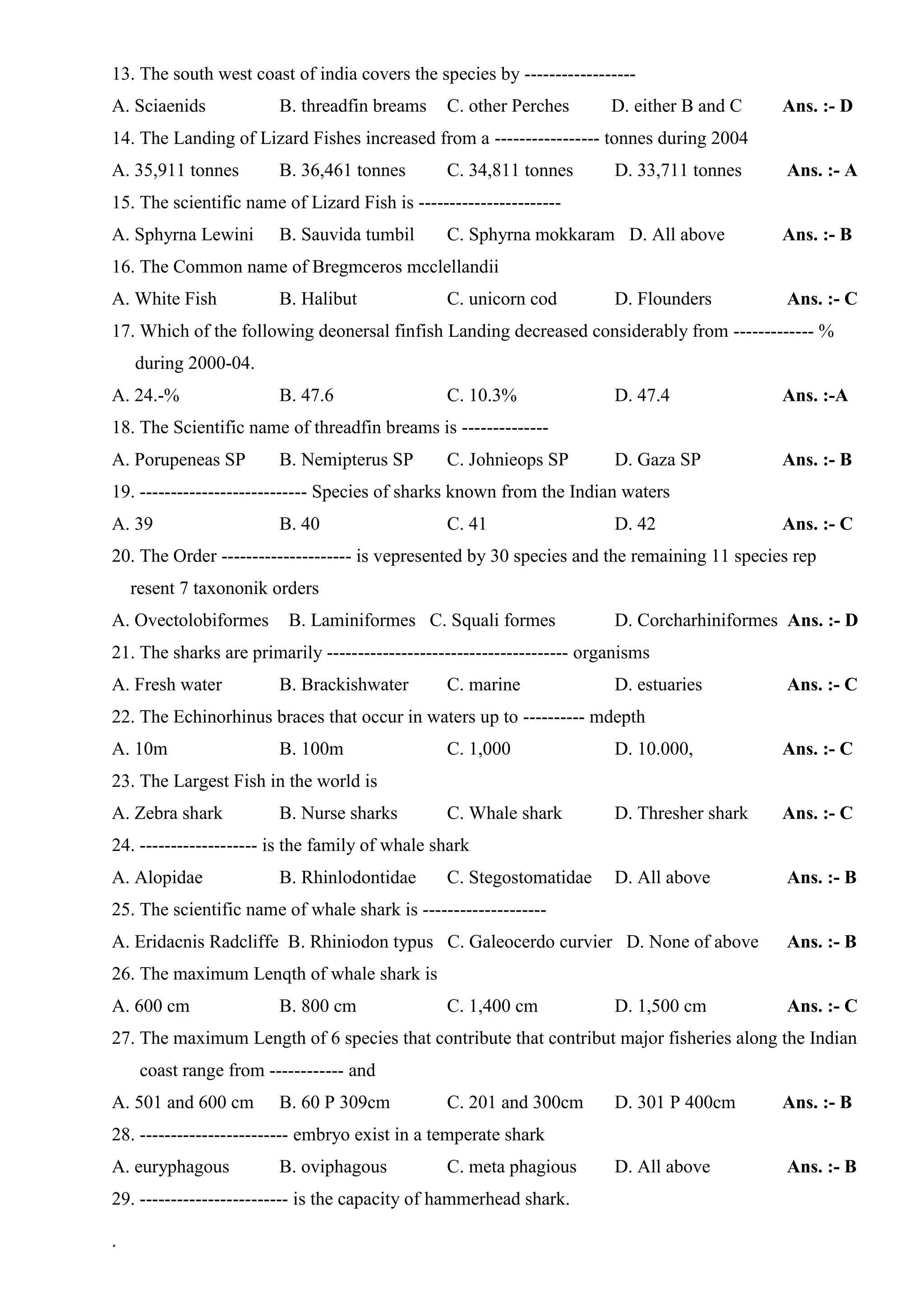 QUESTION BANK OF HANDBOOK AQUACULTURE | PDF
