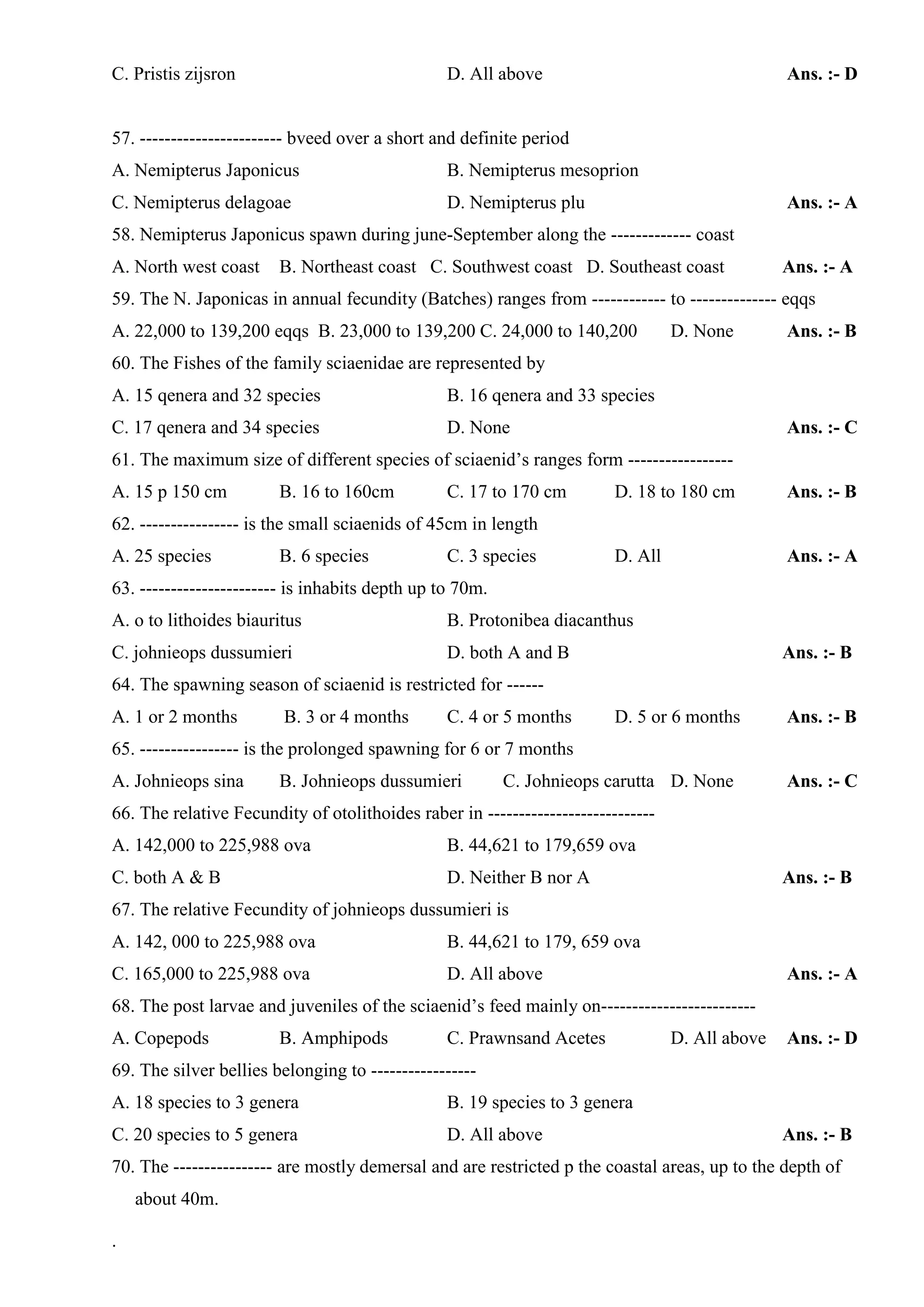 QUESTION BANK OF HANDBOOK AQUACULTURE | PDF