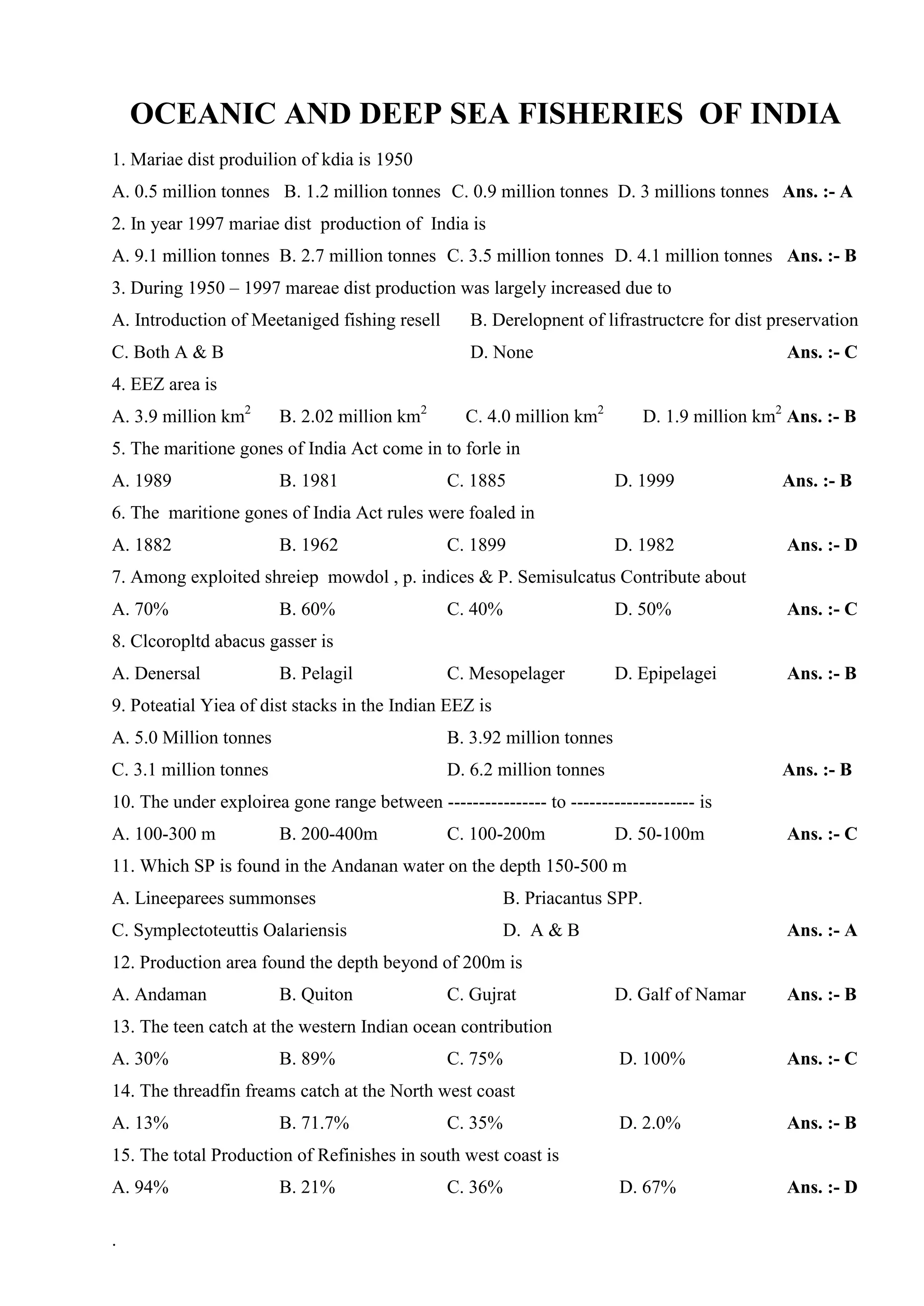 QUESTION BANK OF HANDBOOK AQUACULTURE | PDF