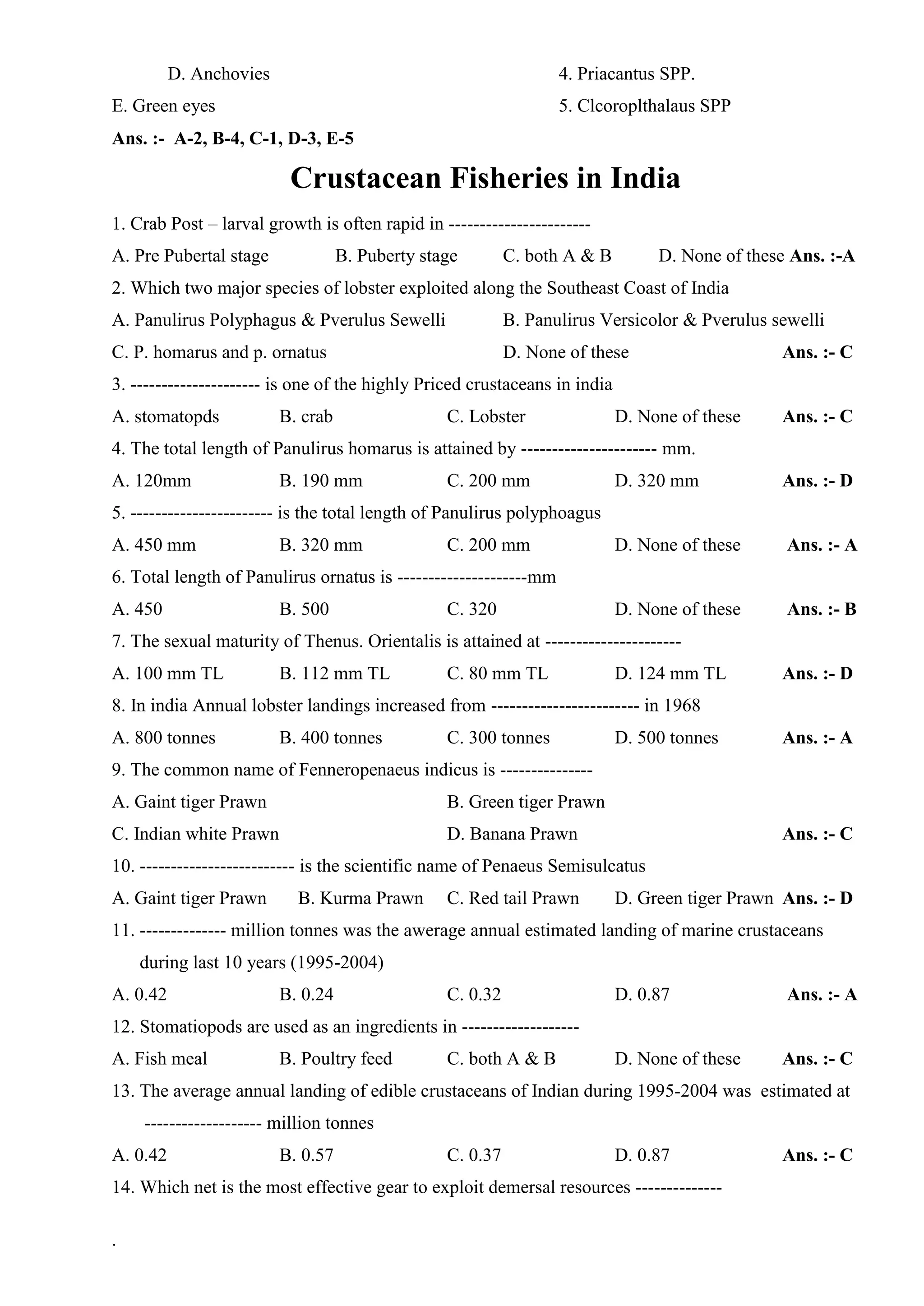 QUESTION BANK OF HANDBOOK AQUACULTURE | PDF