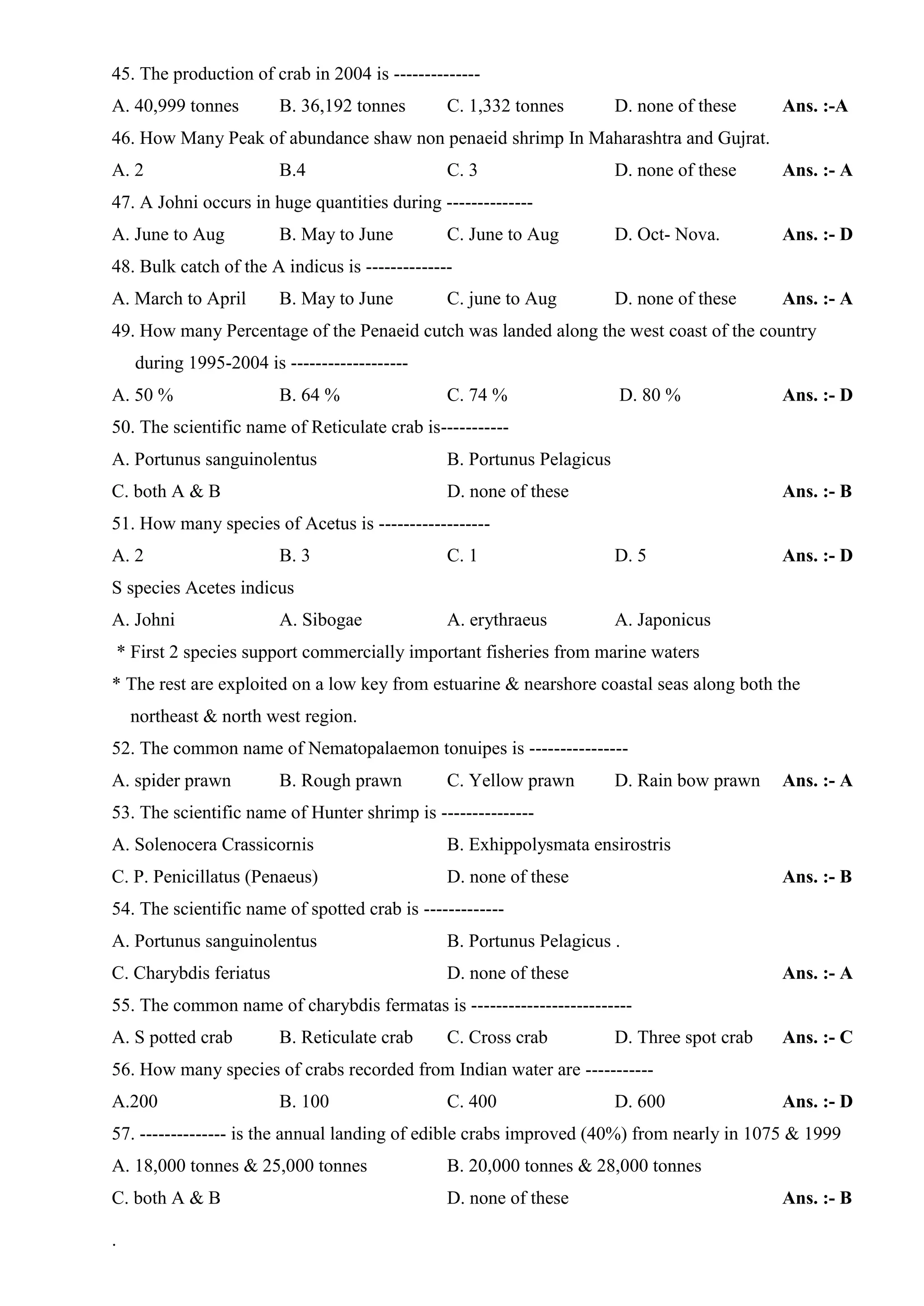 QUESTION BANK OF HANDBOOK AQUACULTURE | PDF