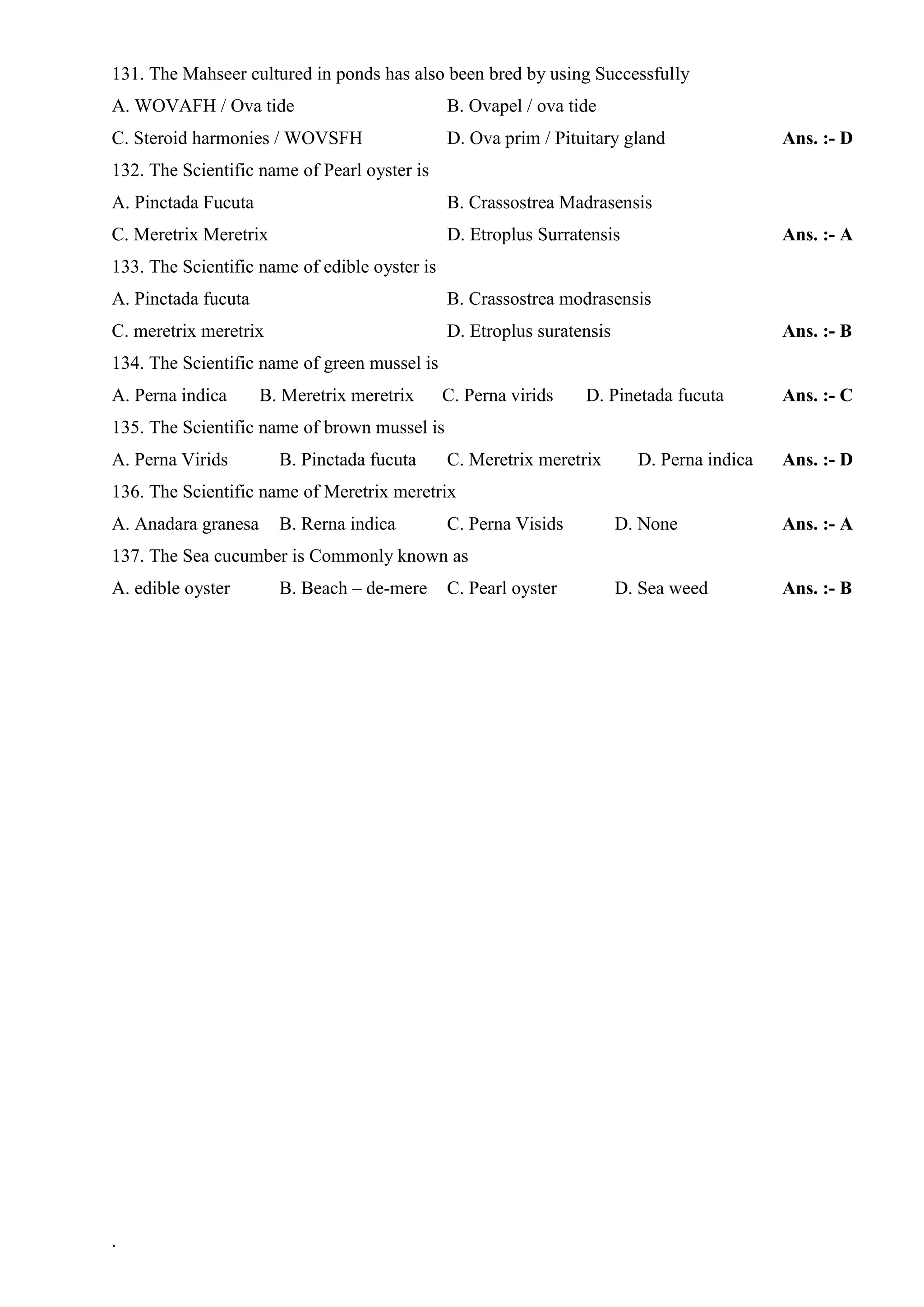 QUESTION BANK OF HANDBOOK AQUACULTURE | PDF