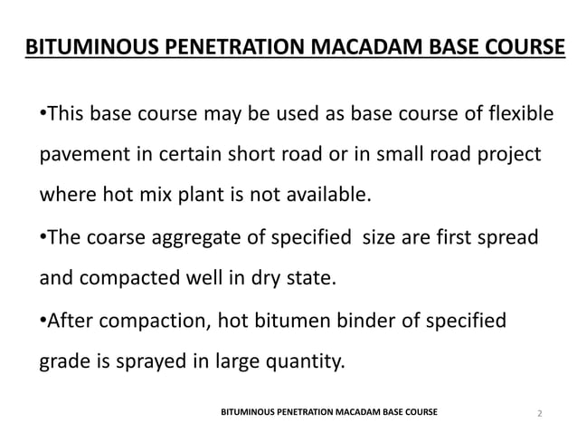 Bituminous penetration macadam base course | PPTX | Geology | Science