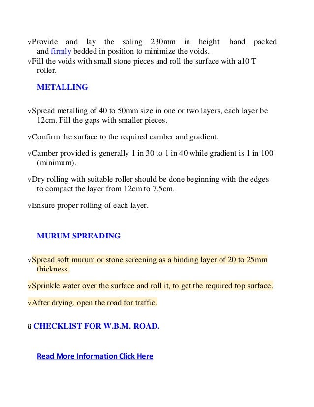 Bituminous road work procedure trimix, wbm, concrete - test, checklist ... Bituminous road work procedure trimix, wbm, concrete - test, checklist ...