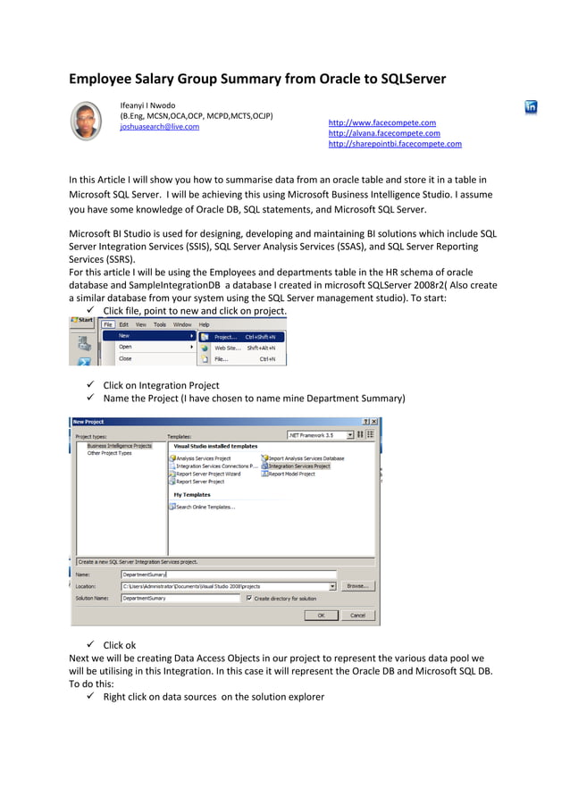 BI Tutorial (Copying Data from Oracle to Microsoft SQLServer) | PDF