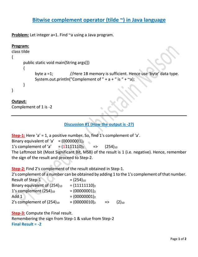 Bitwise complement operator