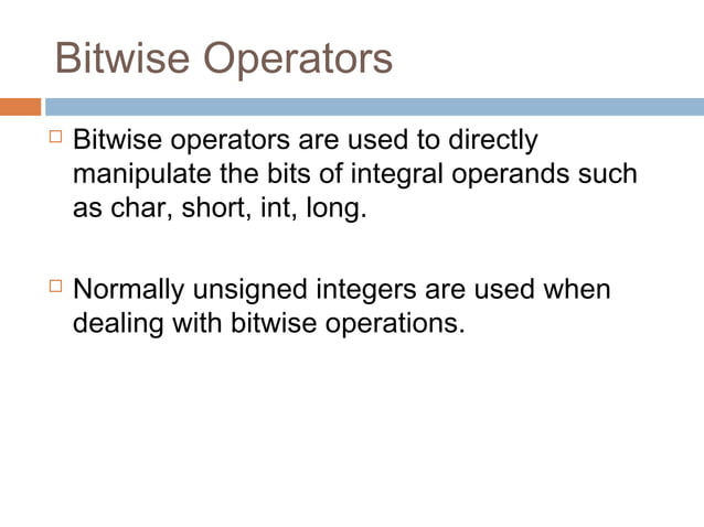 Bitwise operators | PPT | Programming Languages | Computing