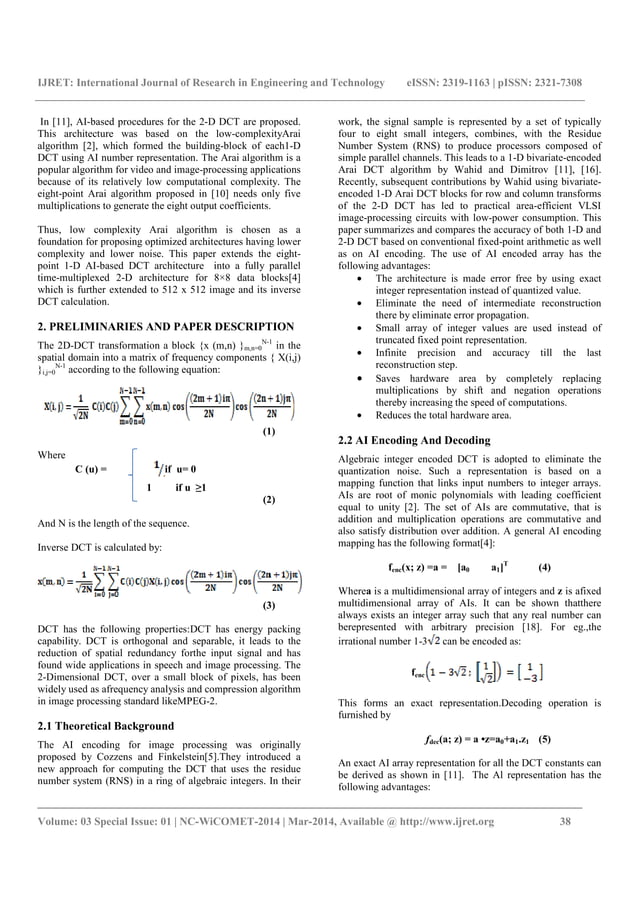 Bivariatealgebraic integerencoded arai algorithm for | PDF