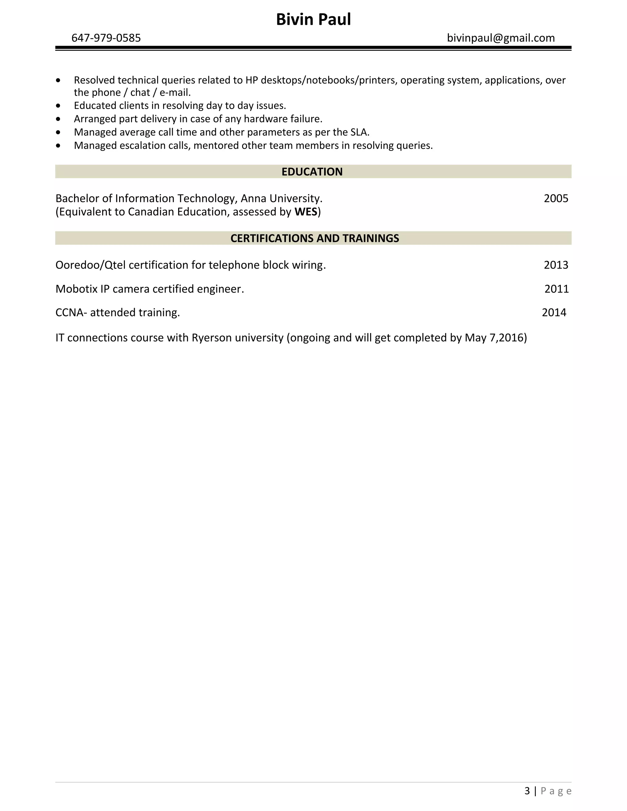 Bivin paul resume physical security and elv system engineer _ may 3rd 2016 | PDF