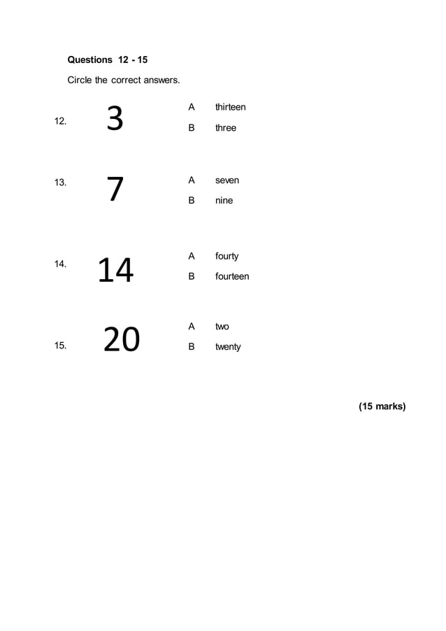 YEAR 1 ENGLISH TEST 2017 | DOCX