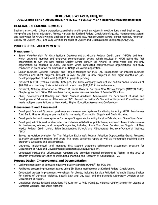 Deborah J. Weaver Resume | PDF