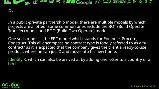 Business Quiz for BeCon '25 at IIT Delhi | BizE 4.0 Prelims | co-set with Salil (run as a U25 ...
