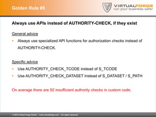 10 GOLDEN RULES FOR CODING AUTHORIZATION CHECKS IN ABAP | PPTX