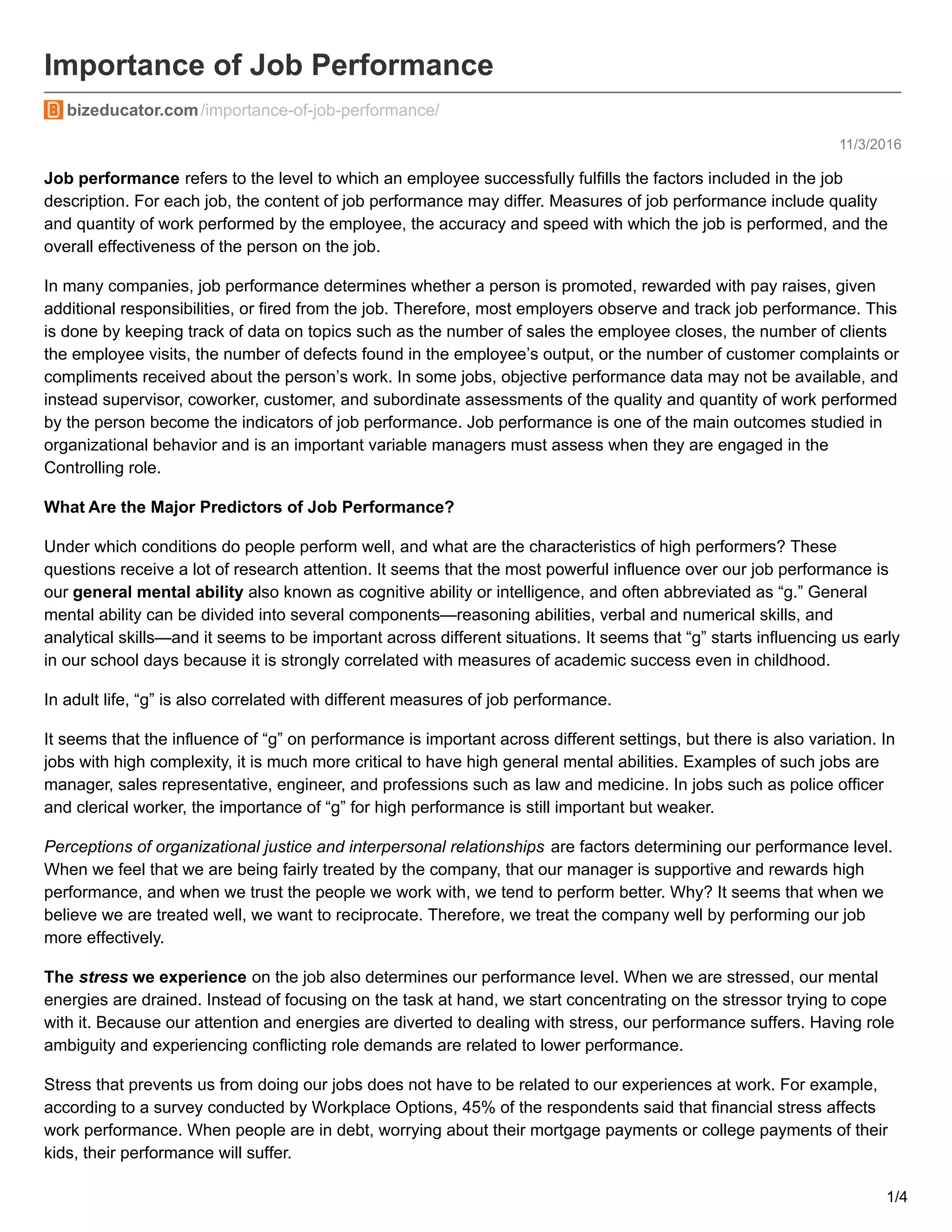 Importance of job performance | PDF