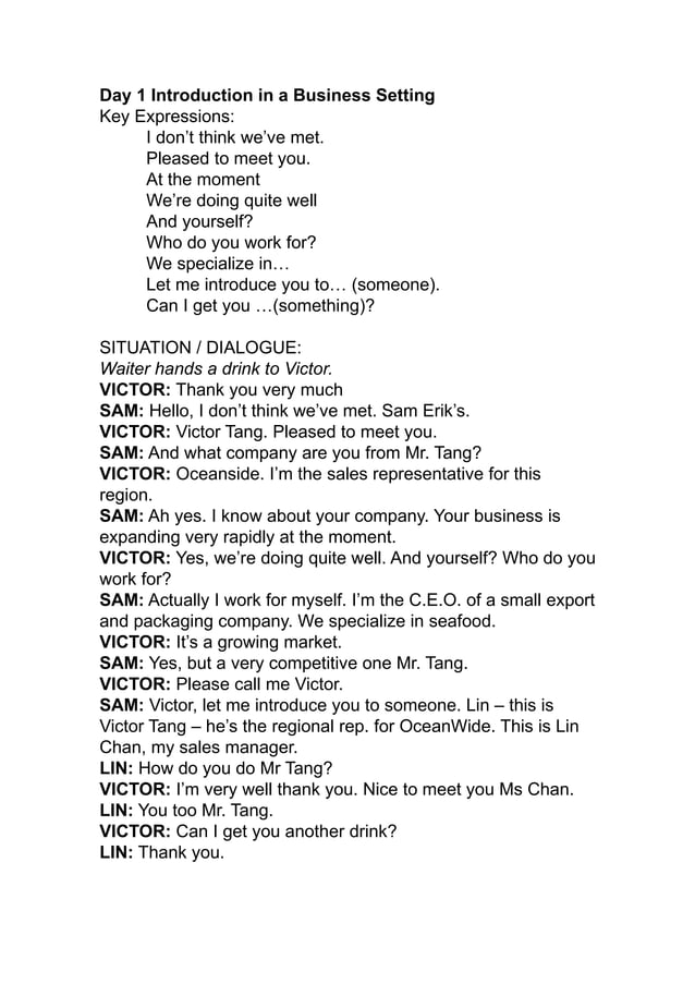 Biz english #3 business settings, meetings ,daily situations (dialogues ...