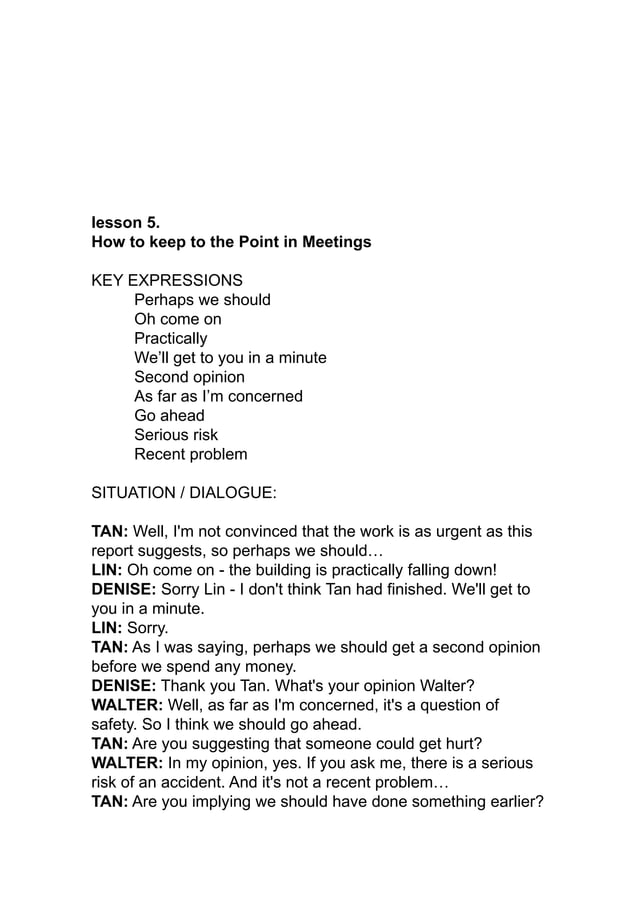 Biz english #3 business settings, meetings ,daily situations (dialogues ...