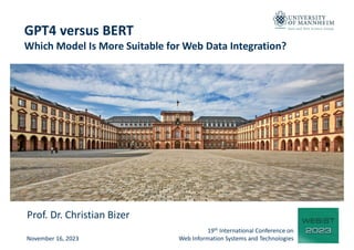 GPT4 versus BERT: Which Foundation Model is better for Web Data Integration? | PPT