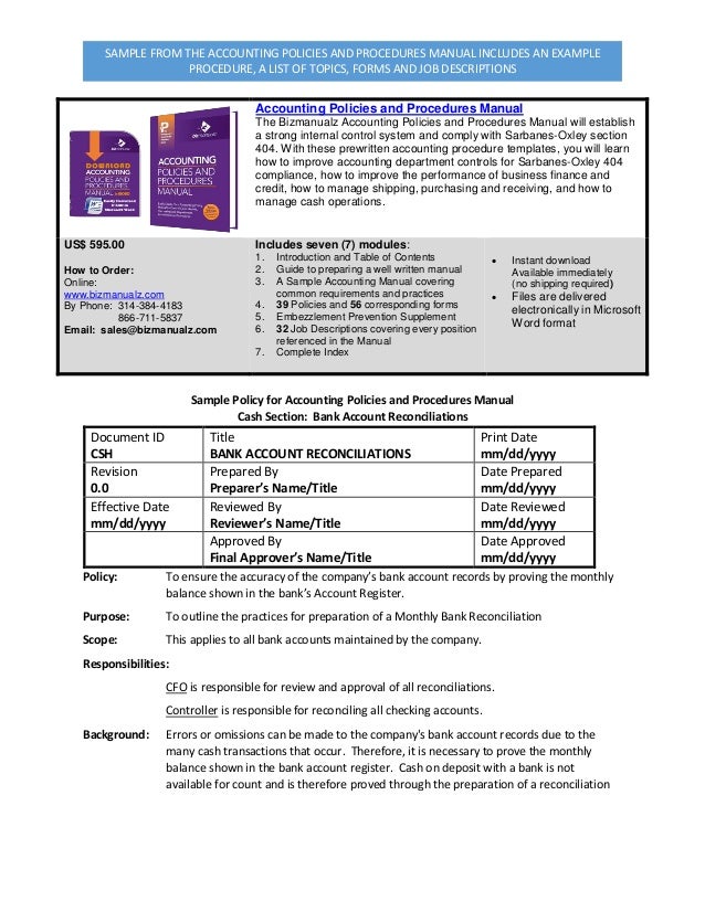 Bizmanualz Accounting Policies and Procedures Sample | PDF