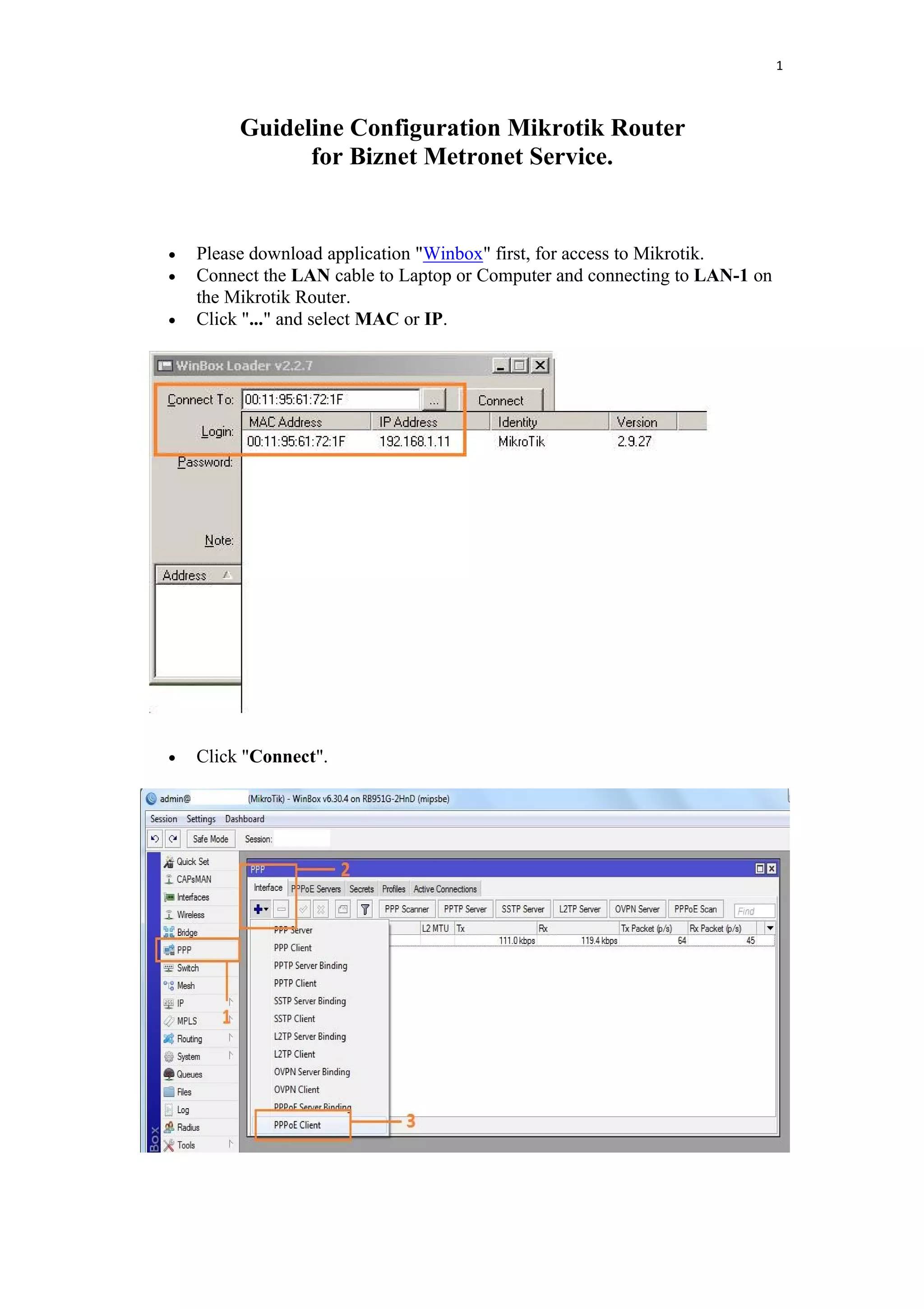 Biznet guideline configuration mikrotik router | PDF