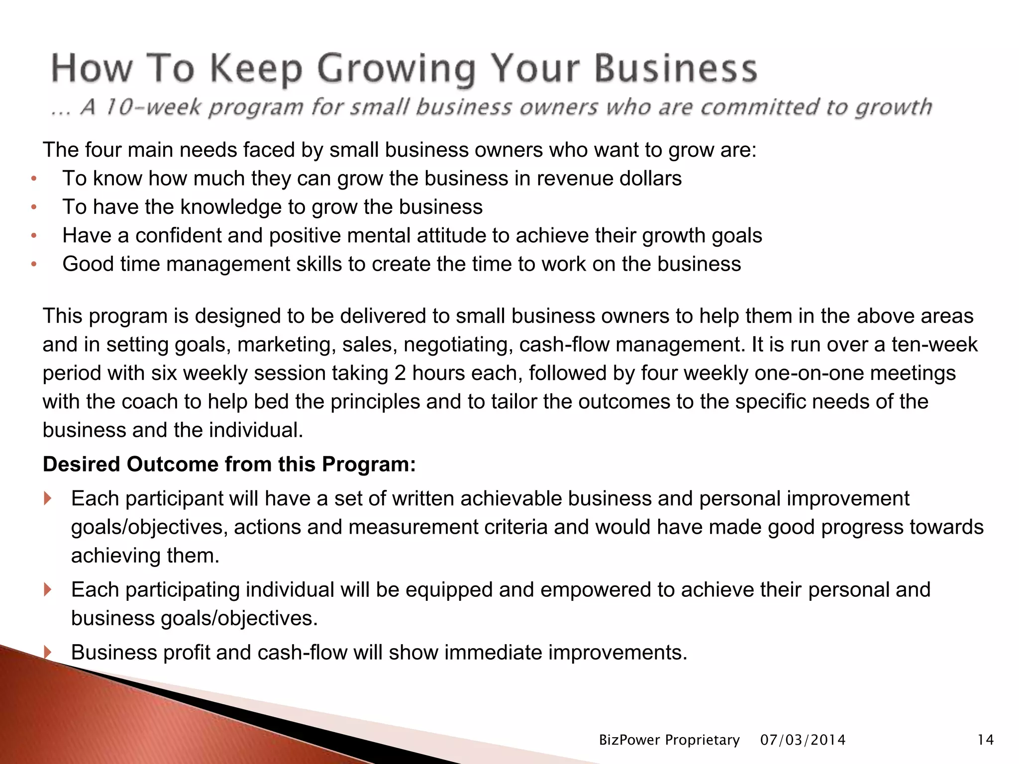 BizPower training programs 2014 for business owners, managers, staff ...