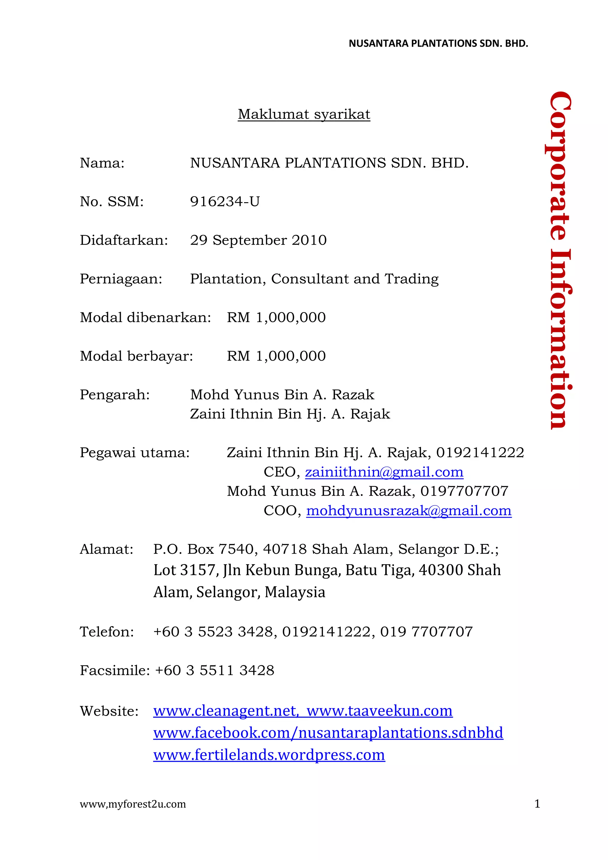 Biz proposal baja sawit getah nusantara plantations sdn bhd | PDF