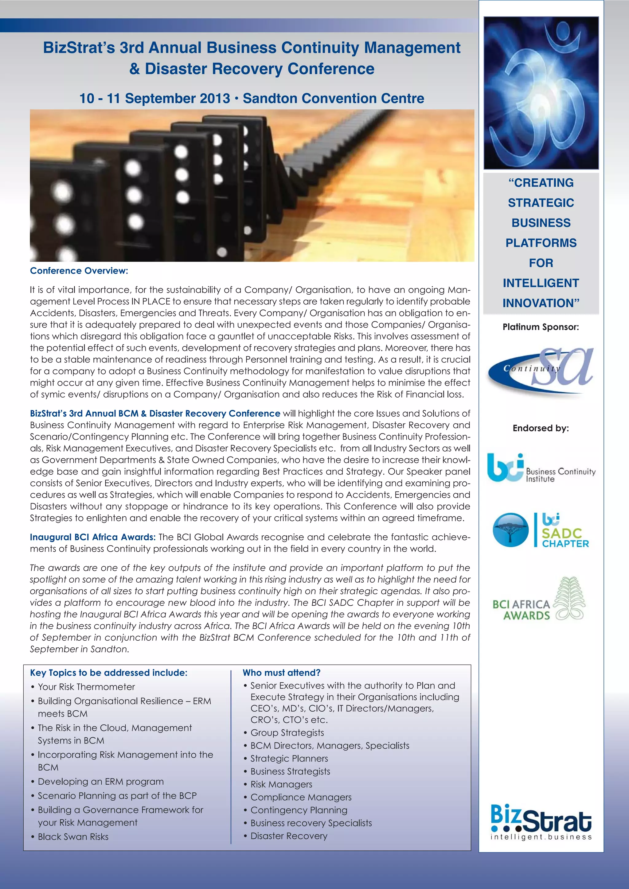 BizStrat Business Continuity Management & Disaster Reovery Conference ...