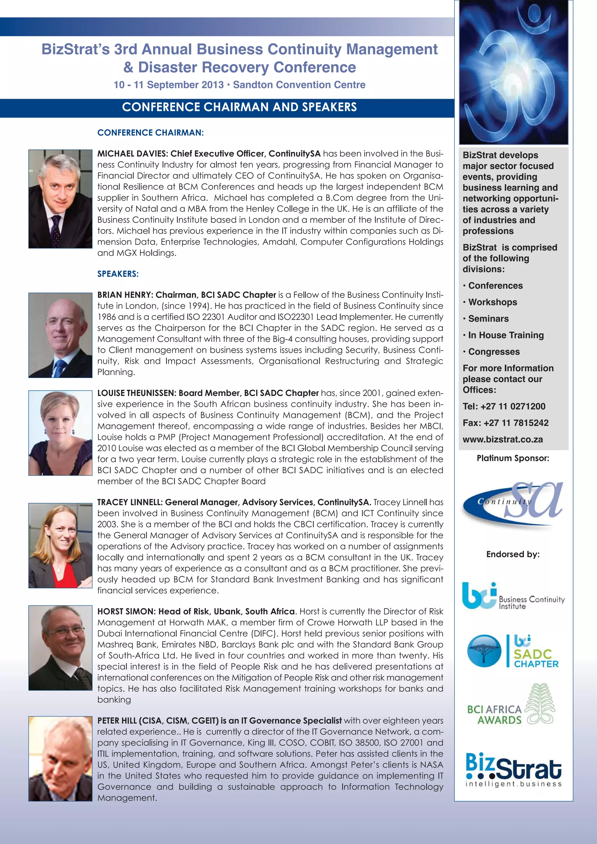 BizStrat Business Continuity Management & Disaster Reovery Conference ...