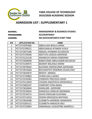 YABATECH Part-time Admission List For 2019/2020 Session | PDF