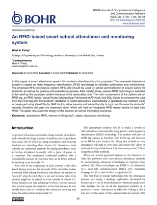 An RFID-based smart school attendance and monitoring system | PDF
