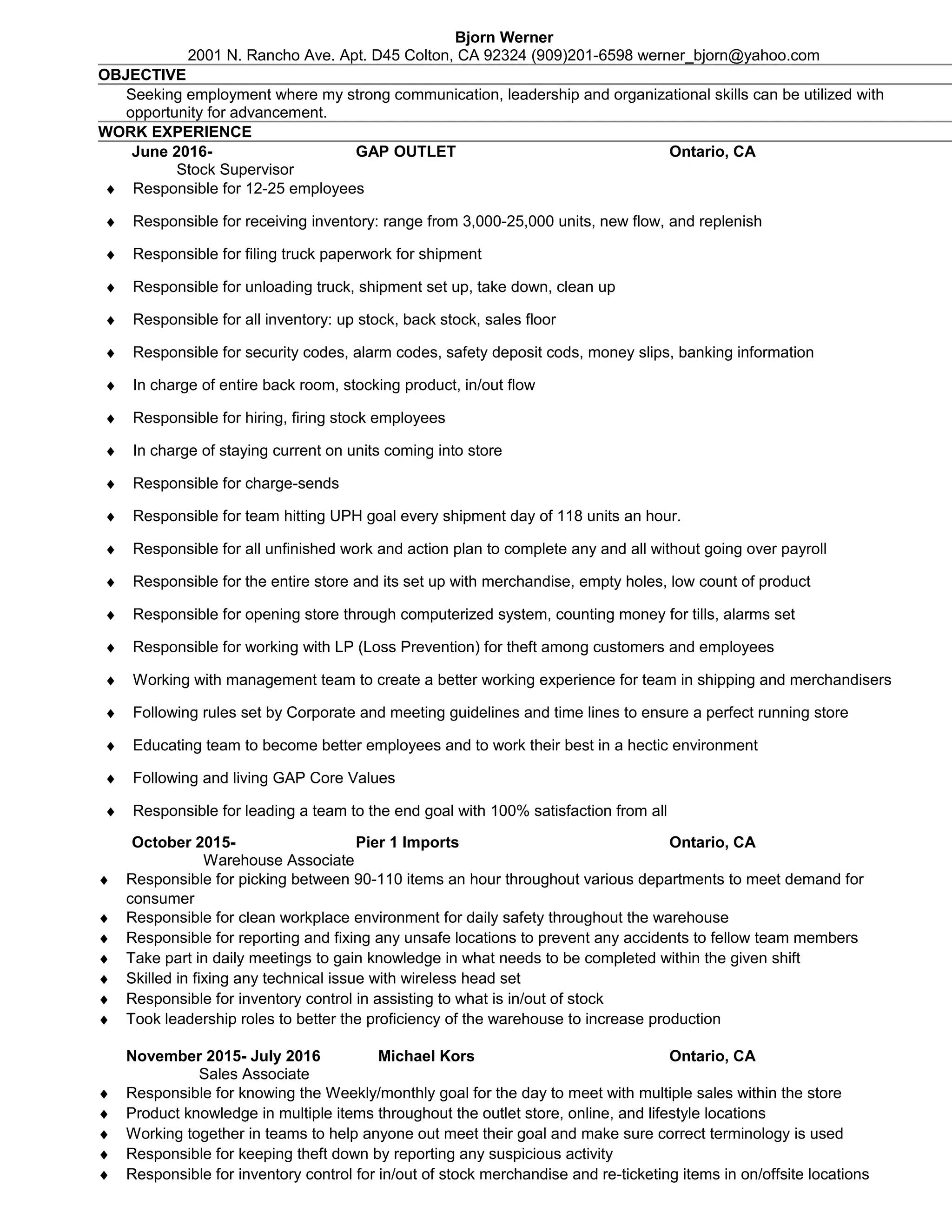 Bjorn's resume | DOC