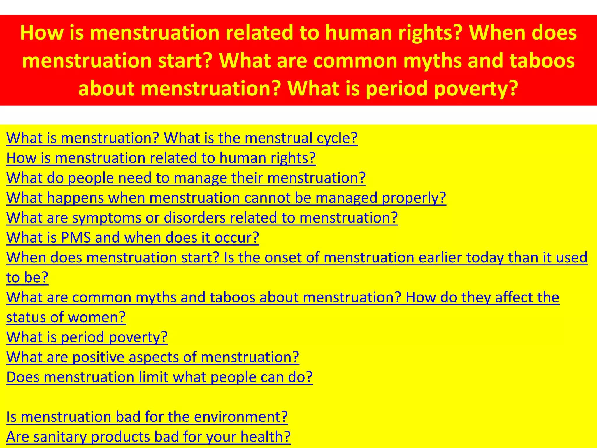 Menstruation and human rights (UNFPA based ppt) | PPT