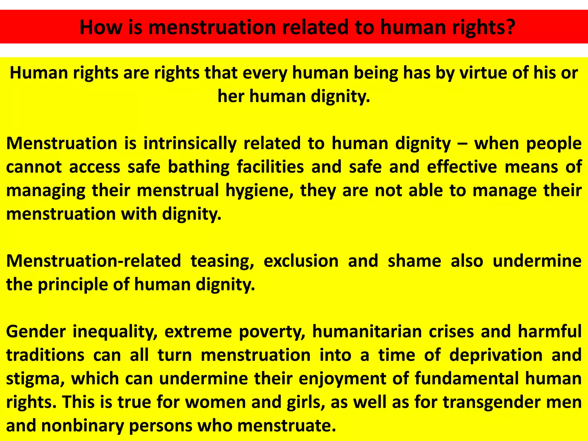Menstruation and human rights (UNFPA based ppt) | PPT