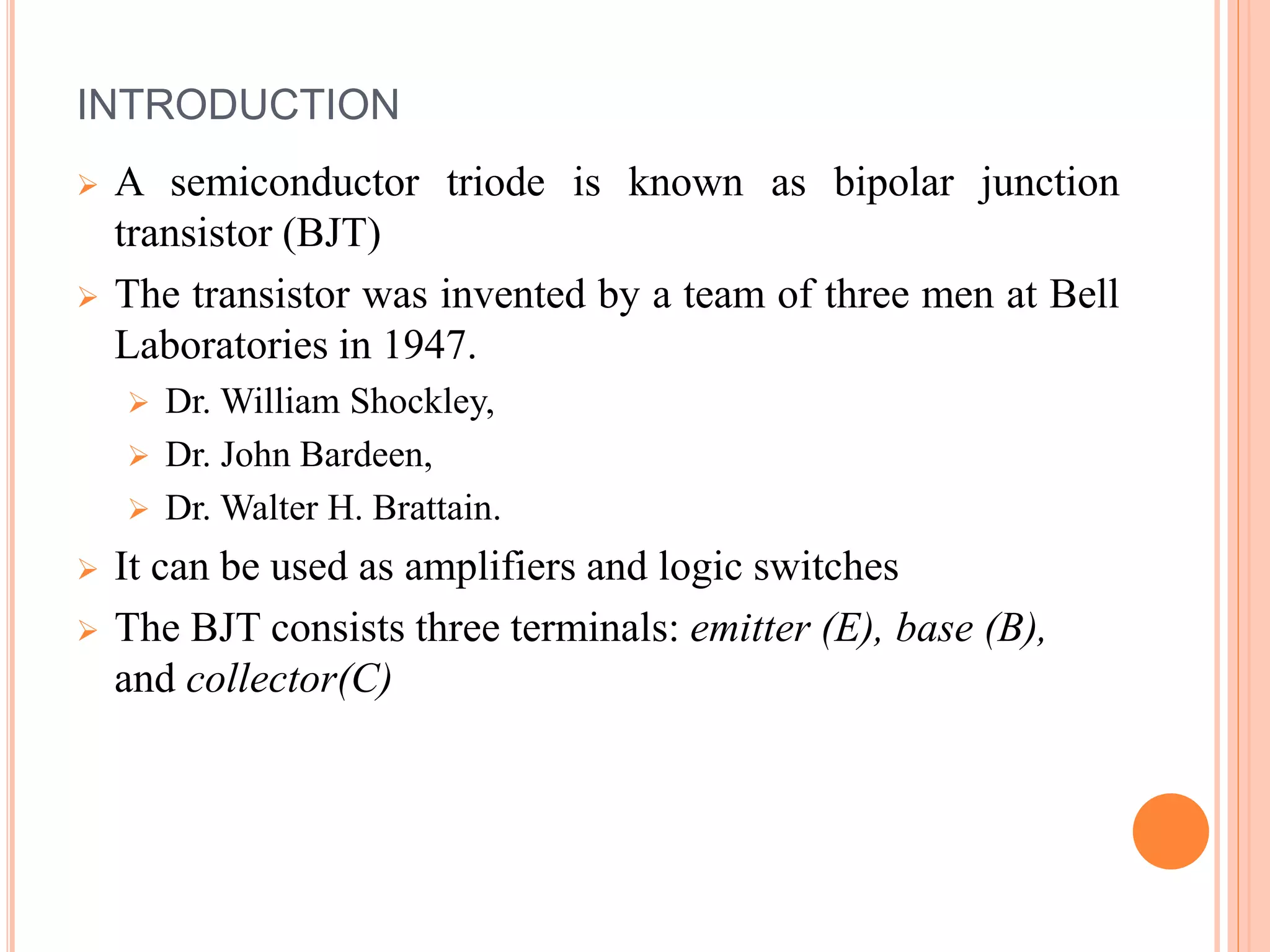 Bipolar Junction Transistor | PPTX