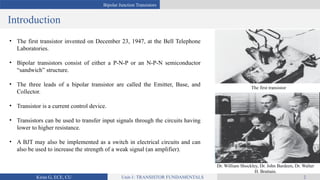 Transistor fundamentals: Bipolar junction Transistor (BJT) | PPTX