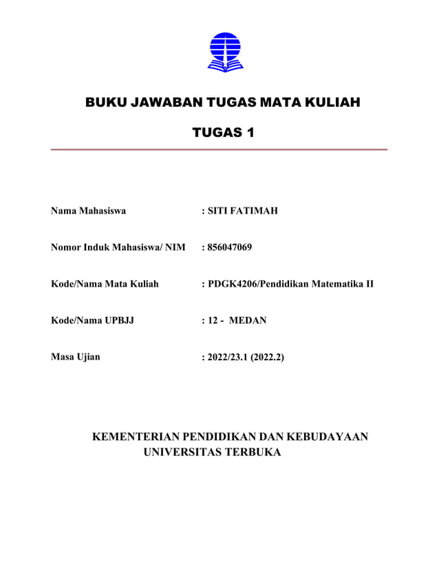 buku jawaban tugas mata kuliah tugas 1 pendidikan matematika II | PDF