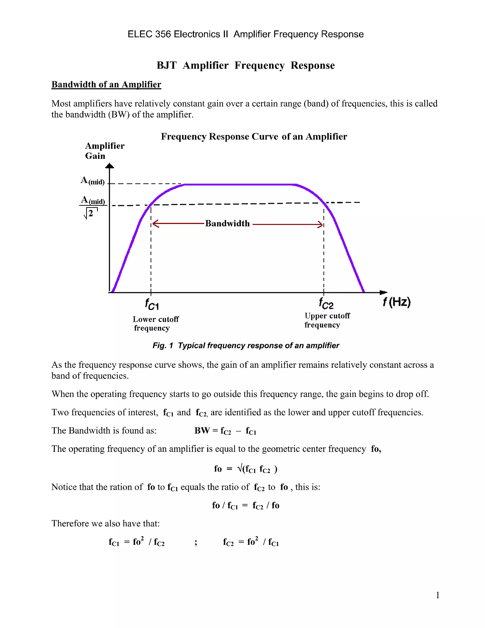 Bjt amplifier frequency response | PDF